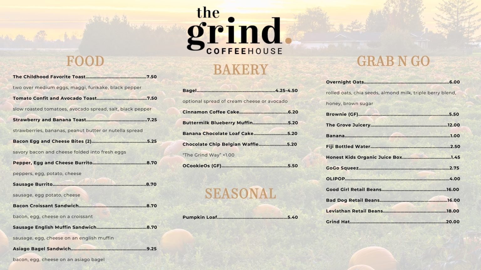 Menu – The Grind Coffeehouse
