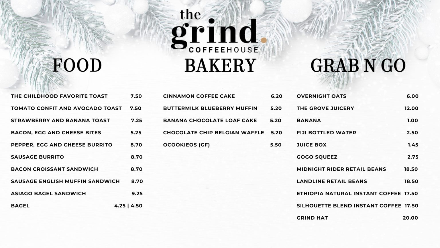 Menu – The Grind Coffeehouse