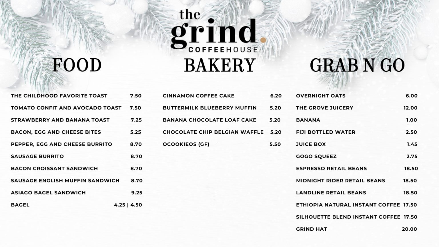 Menu – The Grind Coffeehouse