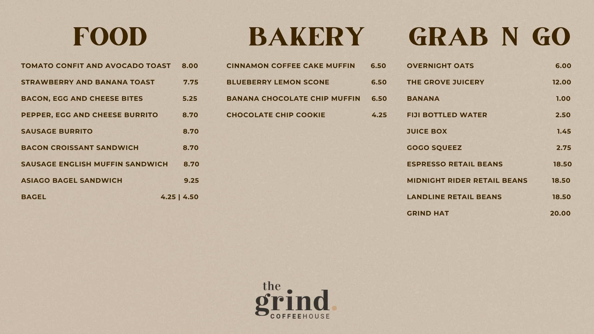 Menu – The Grind Coffeehouse